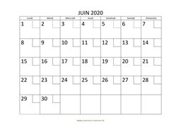 Calendrier Juin 2020 à imprimer