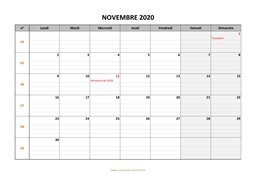 Calendrier Novembre 2020 à imprimer