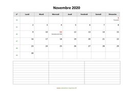 Calendrier Novembre 2020 à imprimer