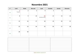 Calendrier Novembre 2021 à imprimer
