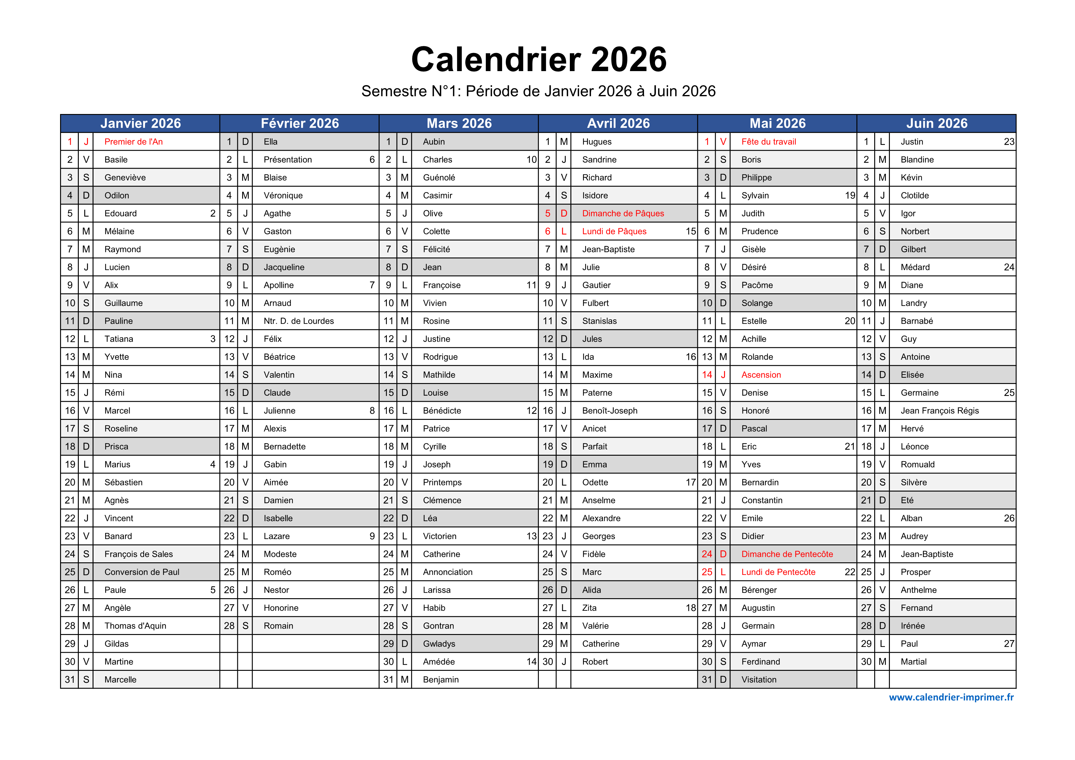 Calendrier Mensuel 2026 Calendrier Mensuel 2026