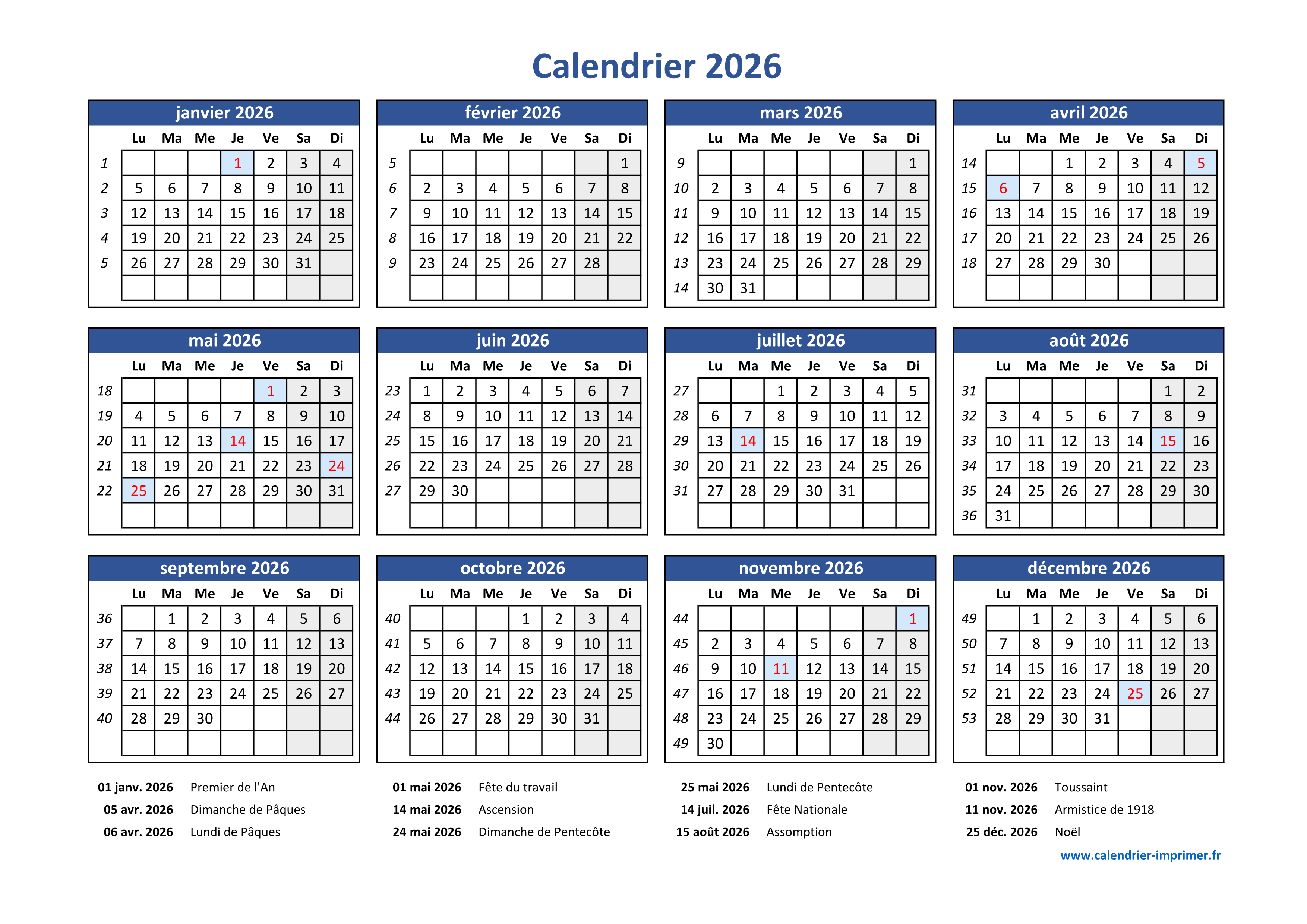 Calendrier 2026 Imprimer Gratuit Calendrier 2026 Imprimer Gratuit